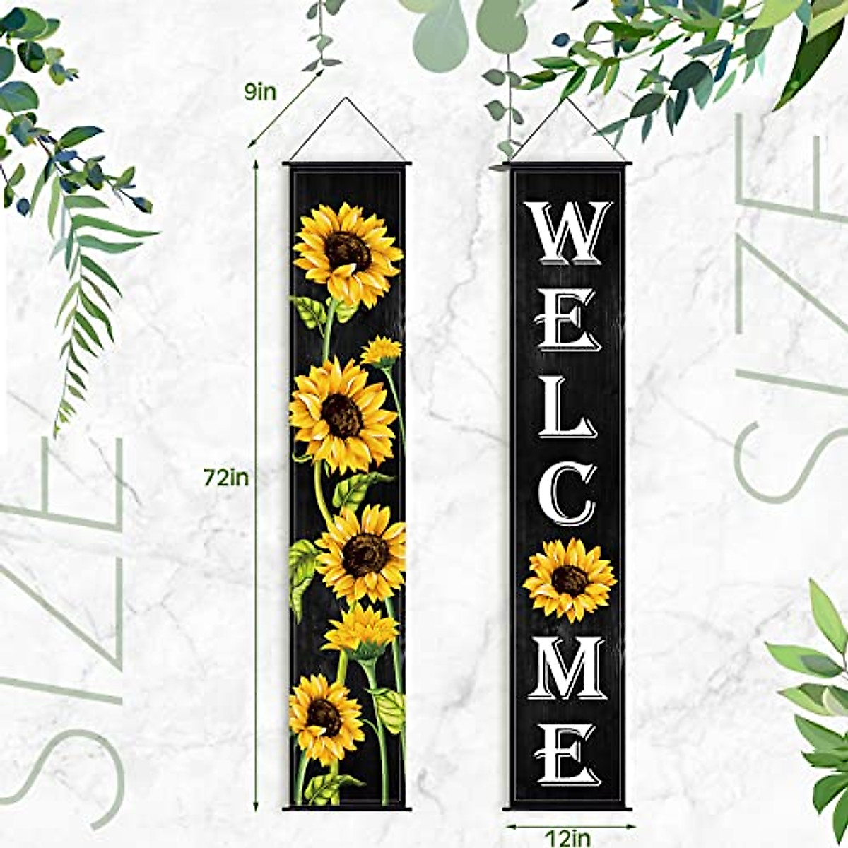 Sunflower Hanging Banners Spring Welcome Porch Banners Flags Fall Door Banners Flag Summer Hanging Banner for Front Door Garden Home Yard Sunflower Party Decorations (Black Background)