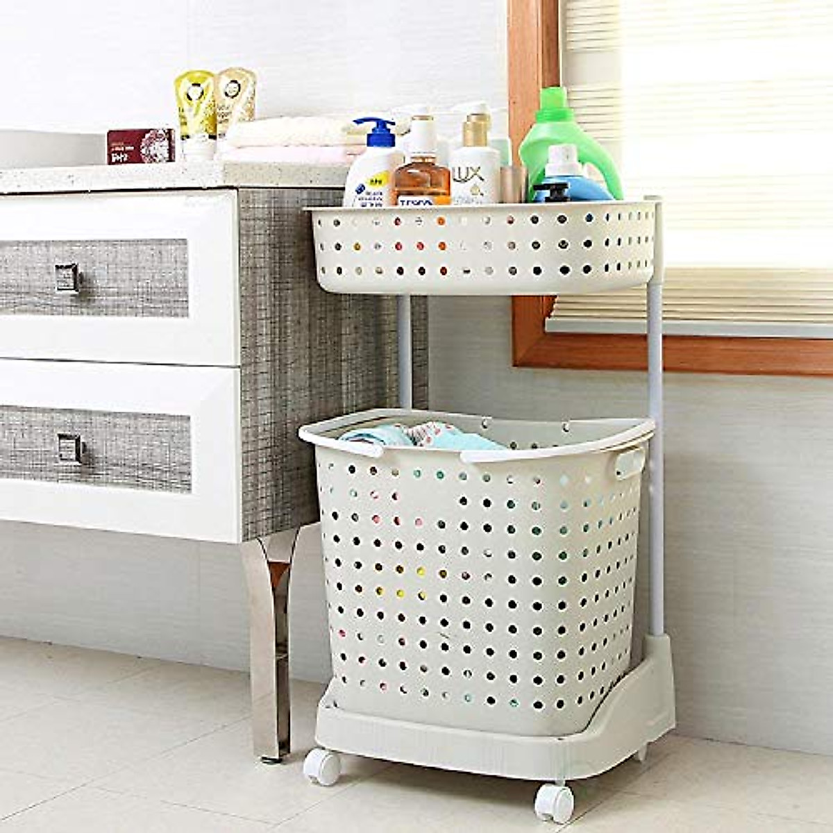 Basicwise QI003311 Plastic Laundry Hamper, White