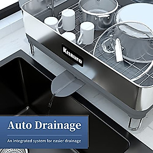 Kitsure Dish Rack, 2-Tier Dish Drying Rack with Large Capacity, Multifunctional Dish Drying Rack with Drainboard, Rustproof & Durable Dish Rack