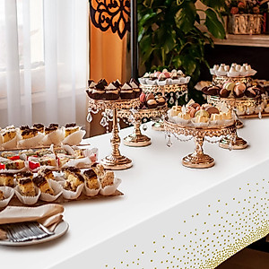 12 Pack White and Gold Dot Plastic Tablecloth, Gold Stamping Dot Confetti Rectangle Plastic Disposable Tablecloth for Birthday Wedding Baby Shower Engagement Anniversary Party Decorations, 54x108 Inch