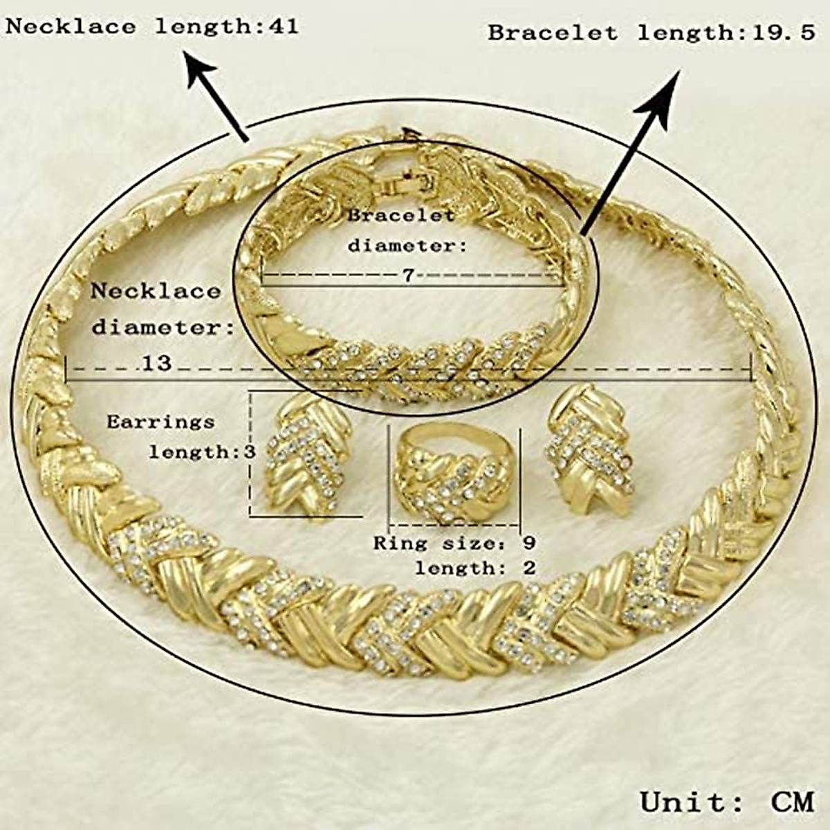 LifflyLadys Fashion Crystal Jewelry Set for Women, 18 K Gold Plated Jewelry for Weddings, Dubai Gold Necklace Earrings Set