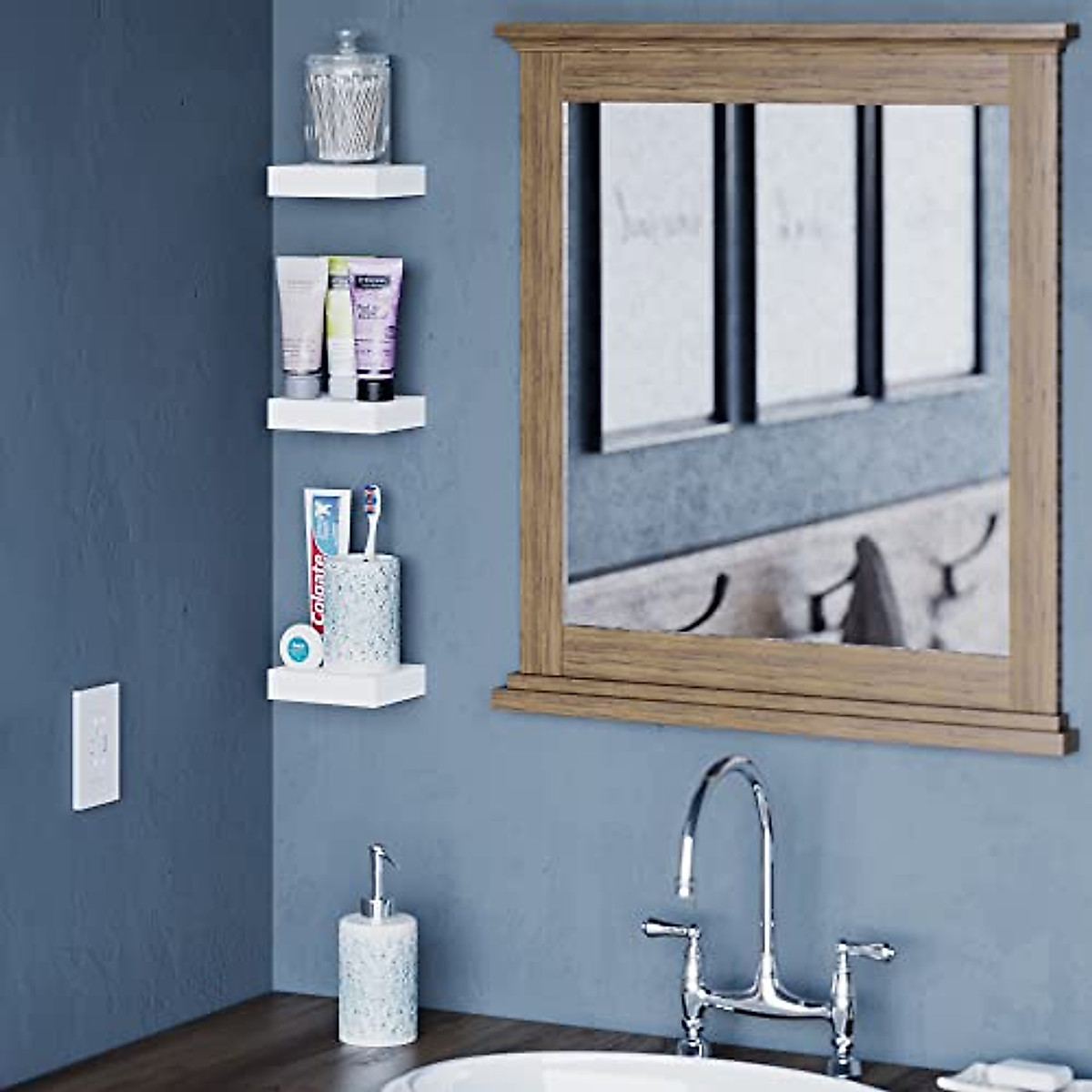 brightmaison Modern Display Ledge Floating Shelf Décor Set of 3 White Shelves Each 4 x 5 inch with Concealed Metal Bracket for Stable Wall Mount