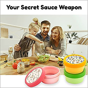 HOUSYLOVE Plastic Small Containers With Lids For Lunch Box, Floral Small Dressing Containers With Lids, Small Sauce Containers For Lunch Box, Dressing Containers For Lunch Box, 4 Pack