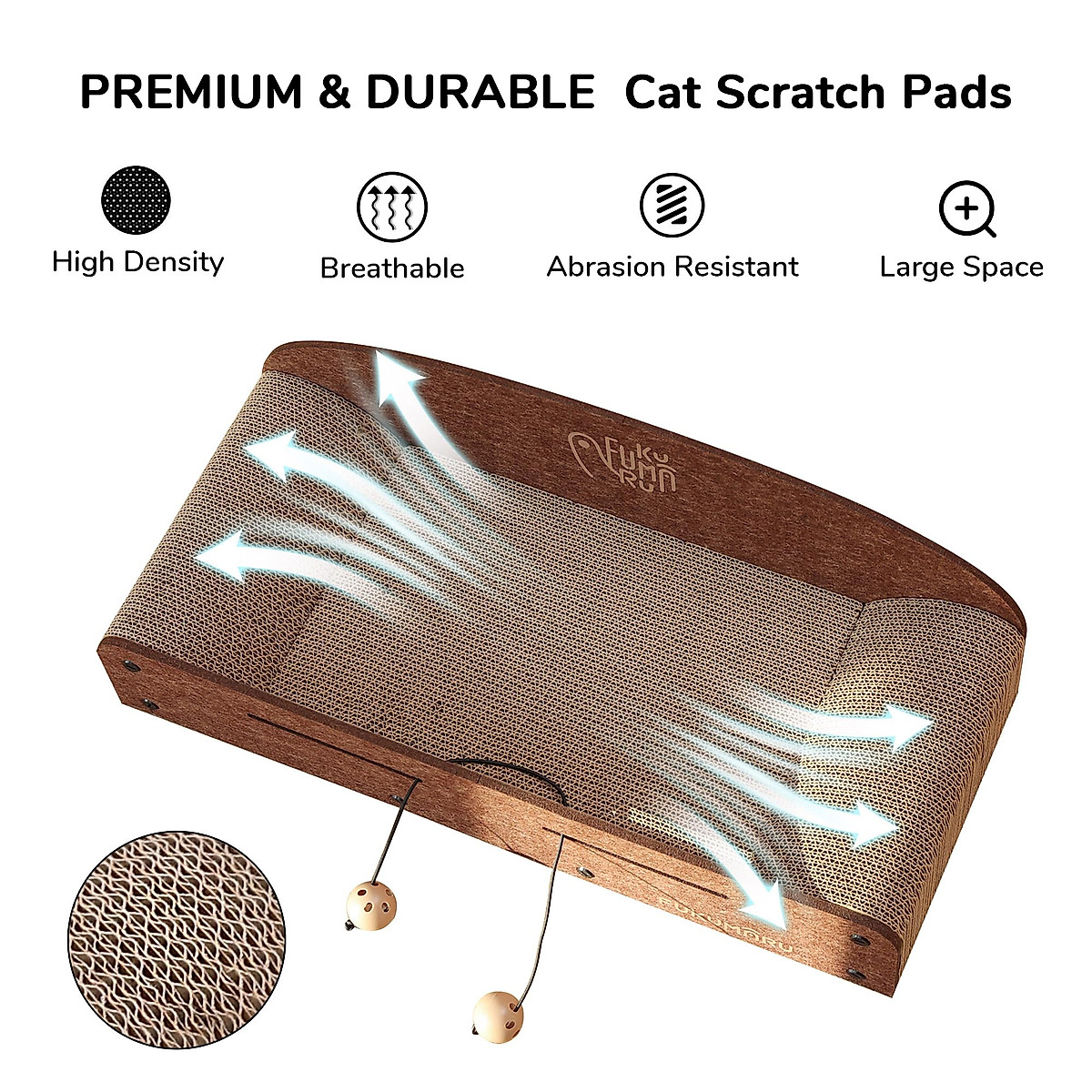 FUKUMARU 26 Inch Cat Scratcher Cardboard Lounge Bed, Durable Cat Scratcher Extra Large Lounger, 2 Reversible Cat Scratching Pads Refill for Indoor Cats, Cat Scratch Bed Cardboard Toy, Caramel Color