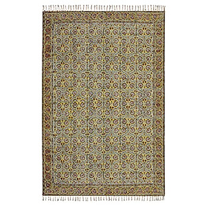 Casavani Hand Block Printed Cotton Dhurrie Floral Tassel Rug Boho Area Rug Easy Care Washable Rugs for Doormat Entryway Living Room Bedroom Hallway Balcony 12x12 Feet Square
