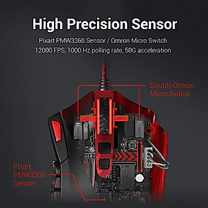 Redragon M901-1 Perdition MMO Gaming Mouse, LED RGB Backlight, 24000 DPI, 18 Programmable Buttons, Ergonomic Design, Wired USB Connection, Black