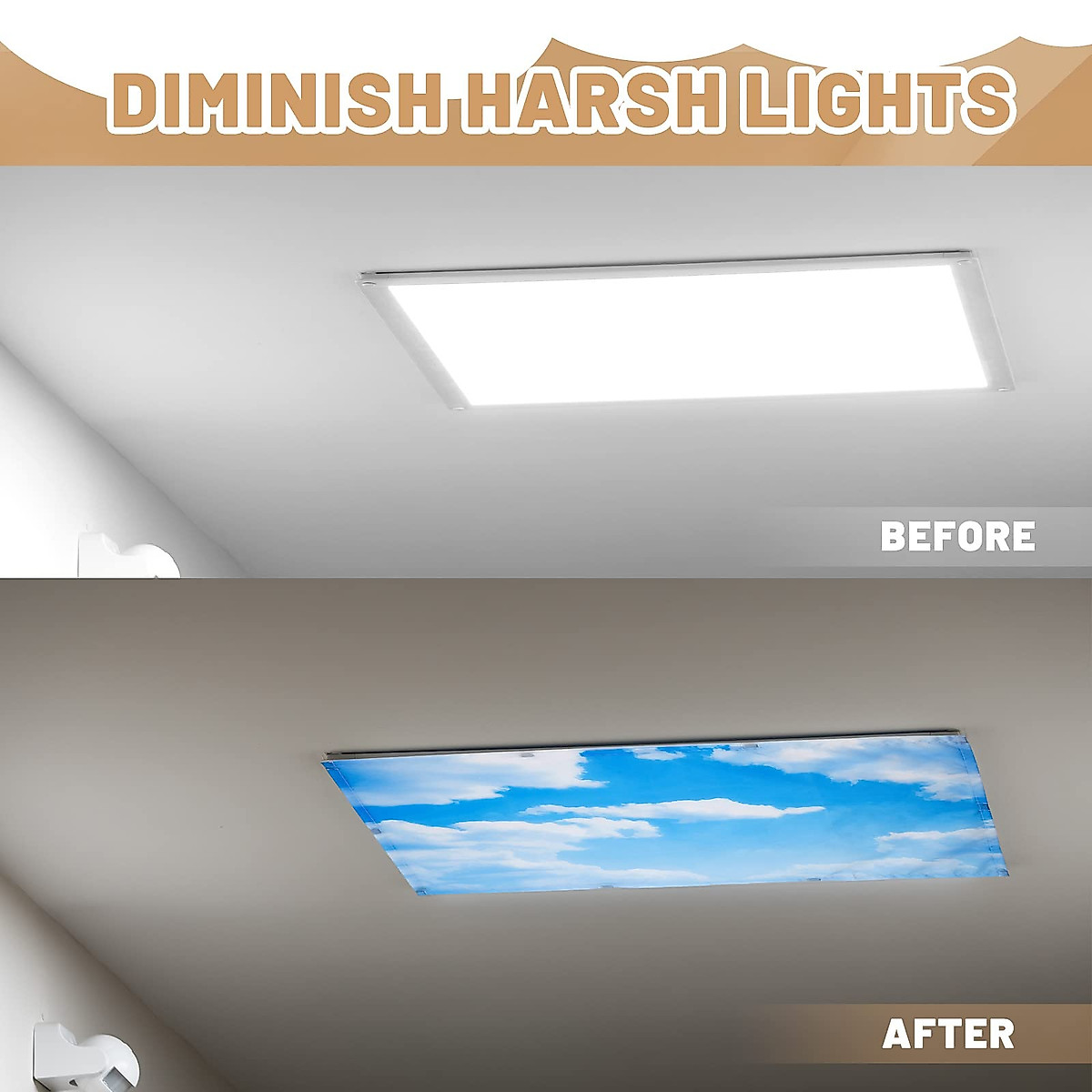 Patelai 4 x 2 Feet Fluorescent Light Cover for Ceiling Classroom Magnetic Cubicle Shade with 10 Magnets Fluorescent Light Filters for School Home Office Drop Lamp Decor(Cloud)