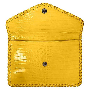 JNB Flat Crocodile Pattern Envelope clutch,Yellow