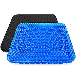 Gel Seat Cushion, Double Thick Big Gel Seat Cushion, Honeycomb Design Gel Seat Cushion for Pressure Relief Back Pain, Gel Cushion for Home Office Chair Cars Wheelchair(with Non-slip Seat Cover)