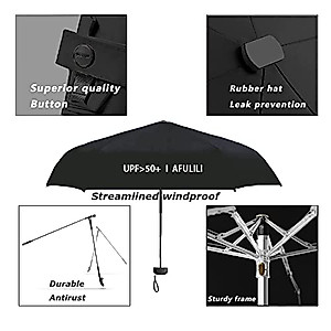 AFULILI Small Compact Travel Umbrella UV Protection Mini Umbrella Perfect for Travel Lightweight Portable Parasol Outdoor Sun & Rain Umbrellas(Black)