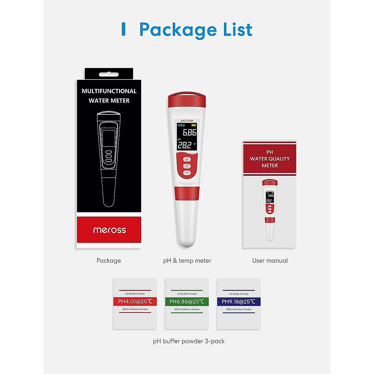 meross PH Meter, Digital PH Meter for Water Hydroponics with ATC, IP67 PH/Temp 2 in 1 Tester Pen with 0-14 PH Measurement Range, 0.01PH High Accuracy Mini Pen for Pool, Drinking Water