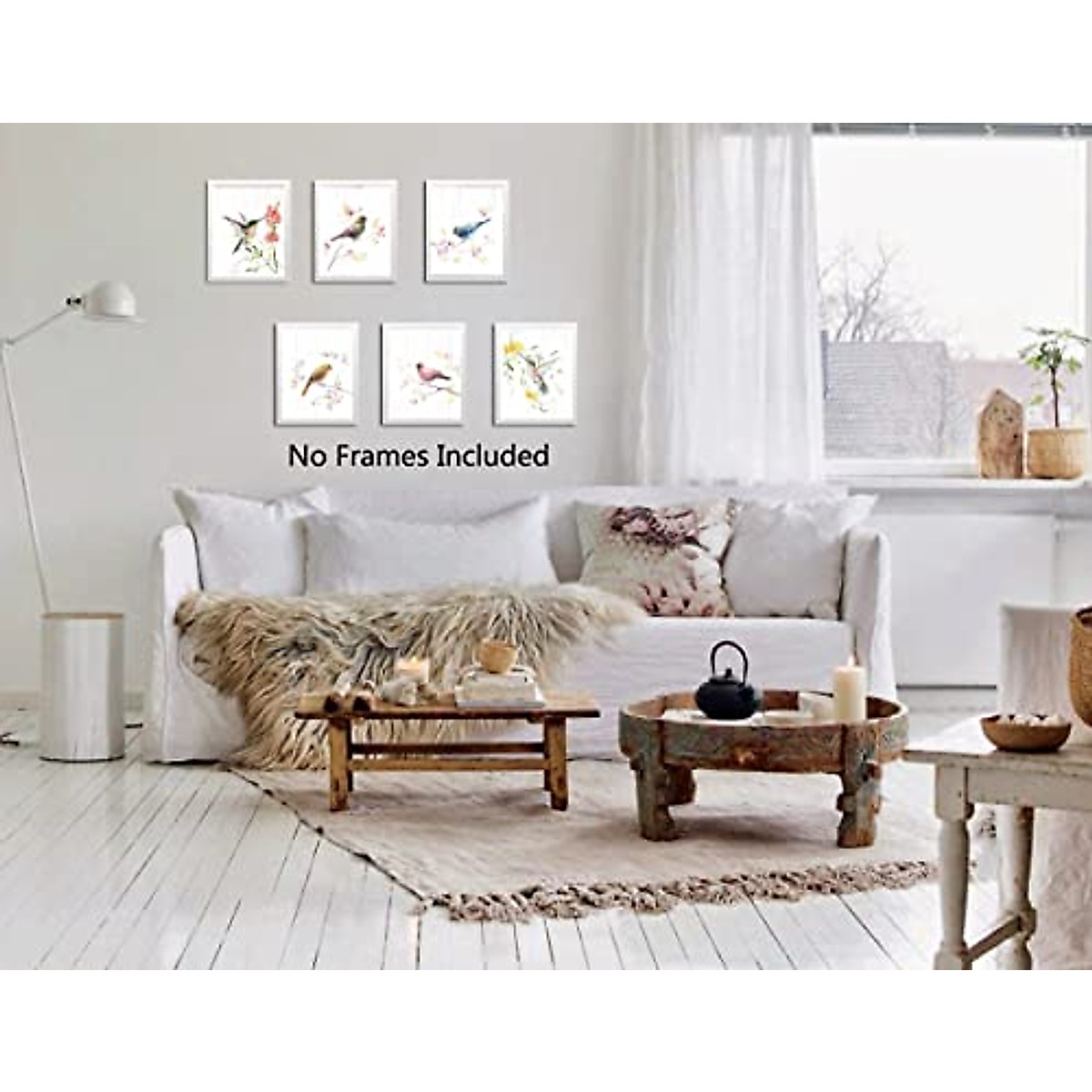 HONGRUIFAN Hummingbird Wall Art Canvas Flower Pictures Watercolor Artwork Prints Painting 8x10 inch Set of 6 Unframed for Kitchen