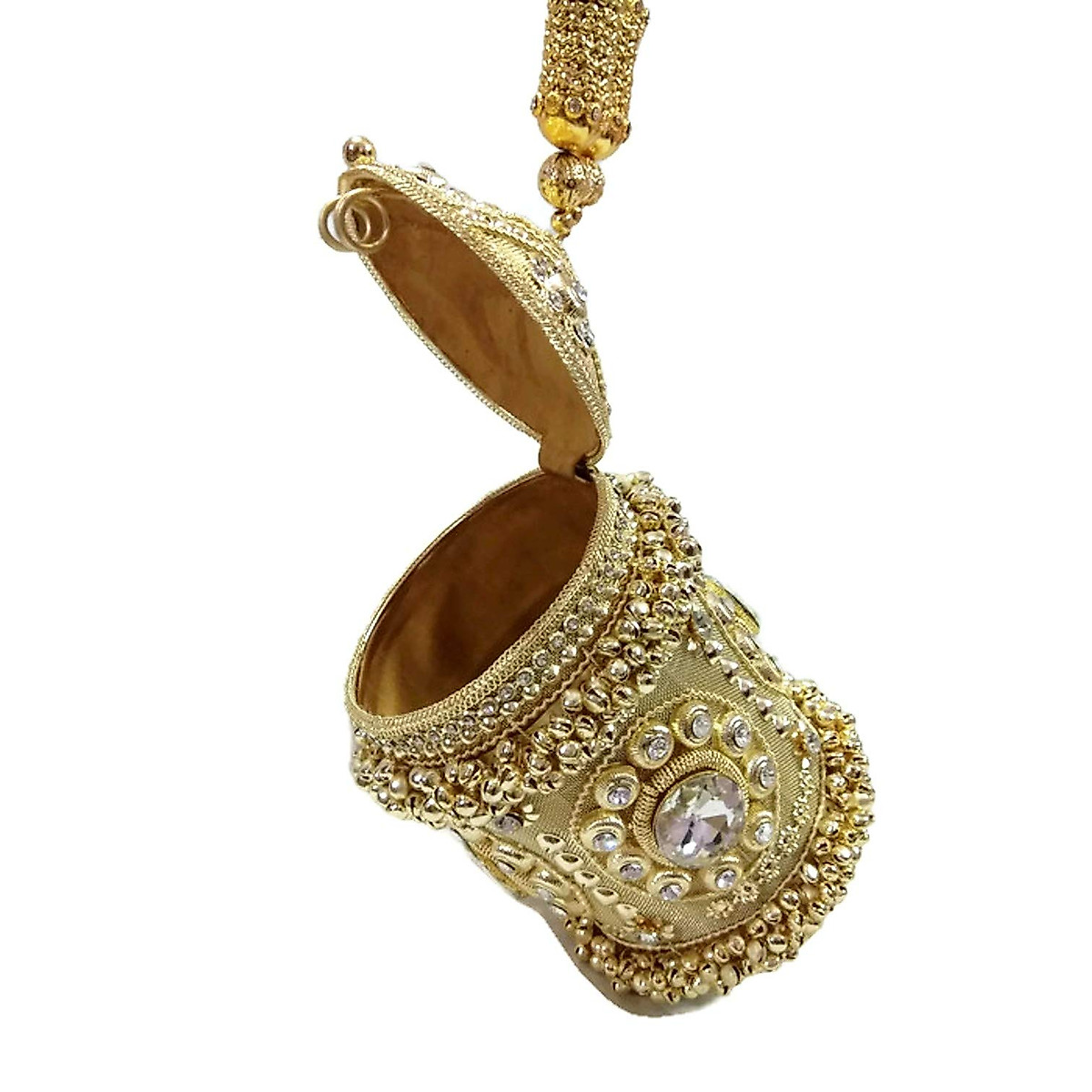 Women/Girl Bridal Party Bag Clutch Handmade metal Potali Handbag purse Hand clutch fully beaded Crystal Rhinestones (Golden)