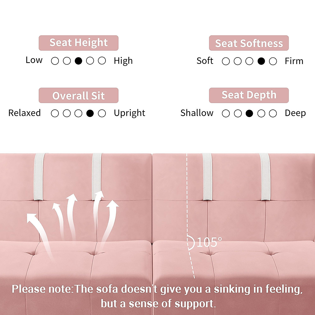 Shintenchi Futon Sofa Bed Modern Folding Sleeper Couch Bed for Living Room,Velvet Loveseat Sofa Couch Sofa cama for Apartments Office Small Spaces,w/Adjustable Armrests Backrest,Pink
