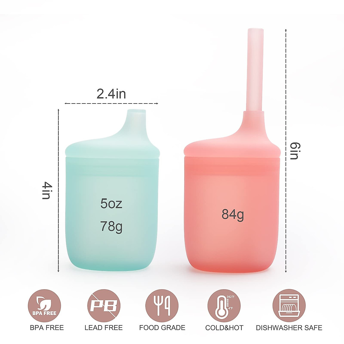 Mengdababy Straw Sippy Cup for Baby 6 Months+, Silicone Transition Sippy Cups for Toddler, Spill Proof See-thru Babies Cup, 100% Food Grade with No Fillers, BPA Free, Blue Pink