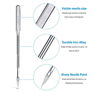 50PCS Sewing Machine Needles, Universal Sewing Needles for Singer, Brother, Bernina, Kenmore, Janome, Schmetz, Easy Thread with 2PCS Needle Threaders, Size 9 11 14 16 18