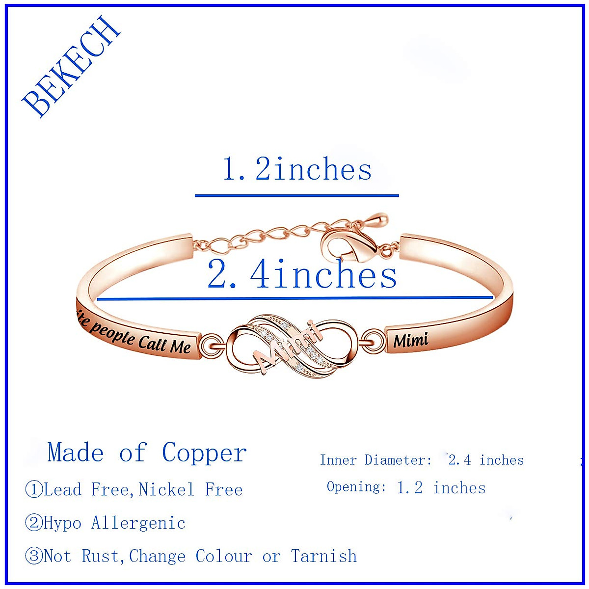 BEKECH Grandma Bracelet My Favorite People Call Me Nana/Mimi/Nonna/Granny/Grandma Bracelet Gift for Grandmother(Mimi RG)