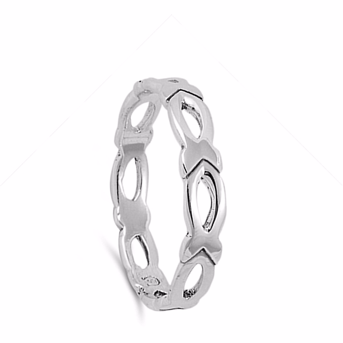 High Polish Christian Fish Loop Stackable Ring Sterling Silver Band Size 7