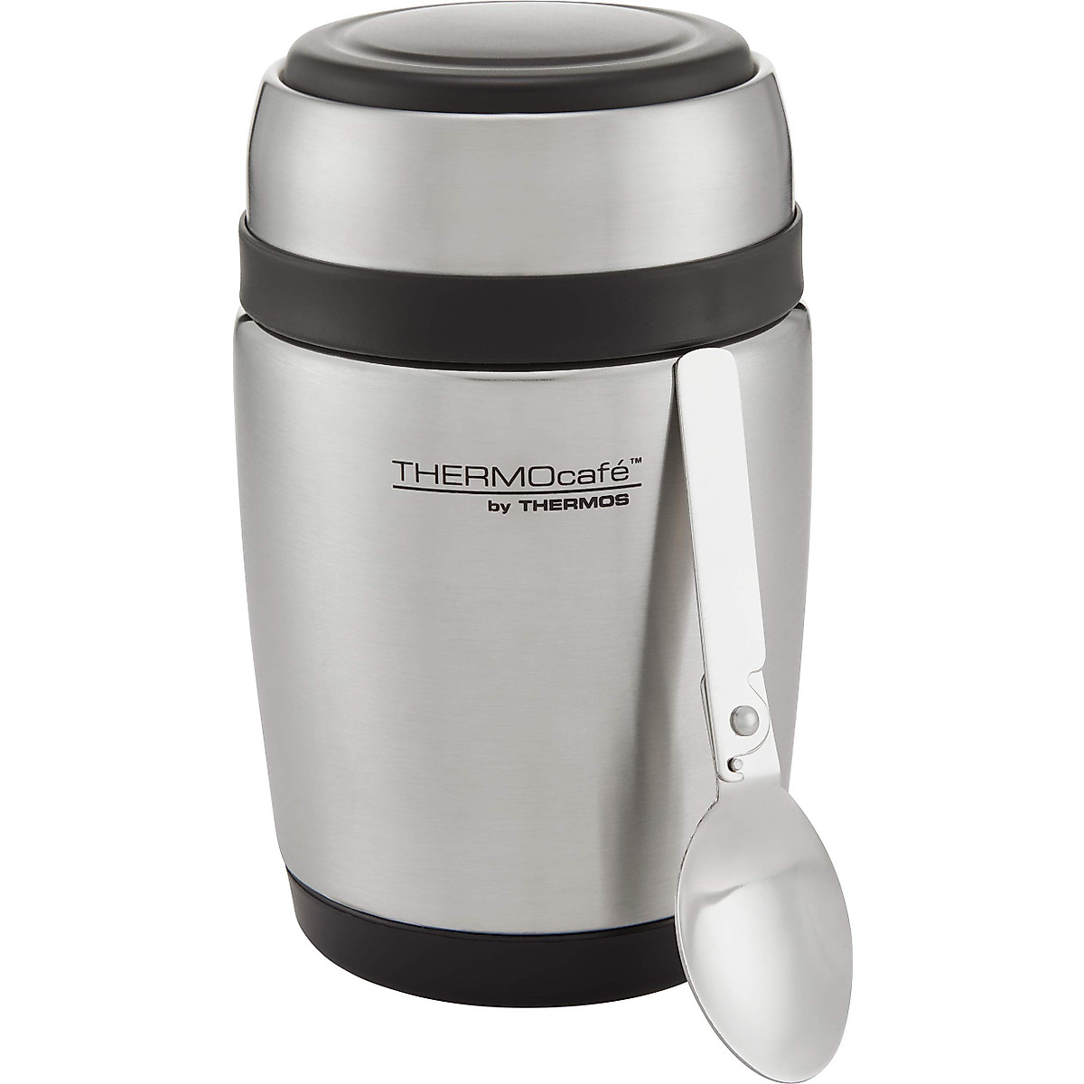 Thermos Curved Food Flask with Spoon 400ml, 400 ml, Stainless Steel