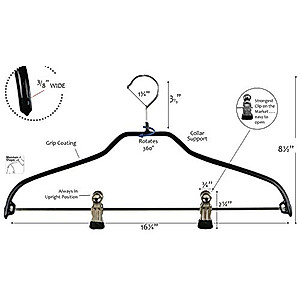 Mawa by Reston Lloyd Silhouette Series Non Slip Space Saving Hanger with Pant Clips, Style 40/FK,Set of 5, Black