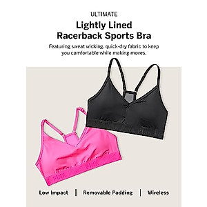 Victoria's Secret Pink Ultimate Racerback Sports Bra, Low Impact Bras for Women, Athletic, Pink (XL)