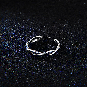 CANDYFANCY Celtic Knot Ring 925 Sterling Silver Knuckle Thumb Rings for Women Open Adjustable Middle Finger Ring Size 4-6(Two line Twist)