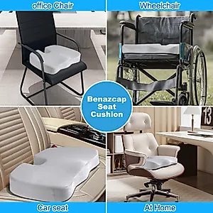 Benazcap Seat Cushion for Office Chair Cushions,Non-Slip, Sciatica & Tailbone Pain Relief Firm Coccyx Pad for Long Sitting, for Desk Chair/Car Seat/Gaming Chair/Wheelchair,Grey
