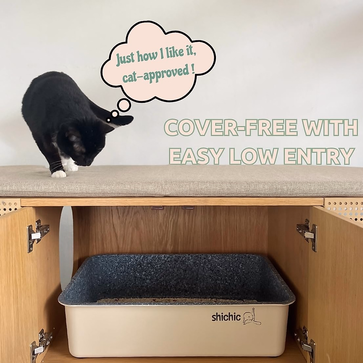 Shichic - Premium Stainless Steel Litter Box - Odor-Resistant Metal Cat Litter Box with Non-Stick Coating - Durable, Easy-Clean Litter Pan - Standard Size - 20" L x 13.8" W x 3.8" H, Includes Scoop