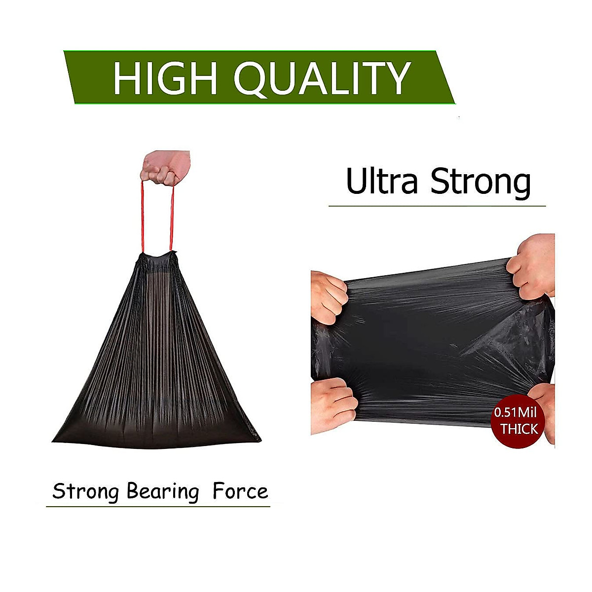 Feisco 1.6 Gallon Black Trash Bag,6L Drawstring Garbage Bag Trash Can Liner,120 Counts,0.51 Mil