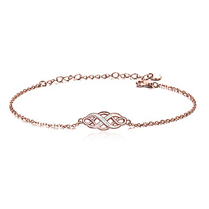 YFN Rose Opal Bracelets Irish Celtic Knot Jewelry Sterling Silver Infinity Love Adjustable Bracelet for Women (Pink)