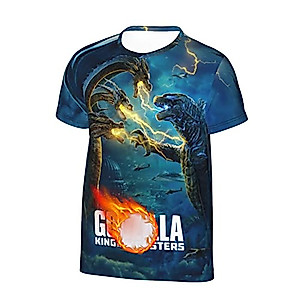 Midz Teen Shirt Monster Dinosaur Tee 3D Printing Shirts Boys Girls T-Shirt Crew Neck Short Sleeve 5-Small