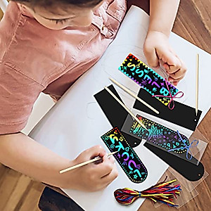 gsnma 50 Set 2 Style Magic Scratch Rainbow Bookmarks Making Kit Rainbow Scratch Paper for Kids Students Christmas Party Favor Scratch Paper DIY Bookmarks Bulk with Scratching Tools Satin Ribbon