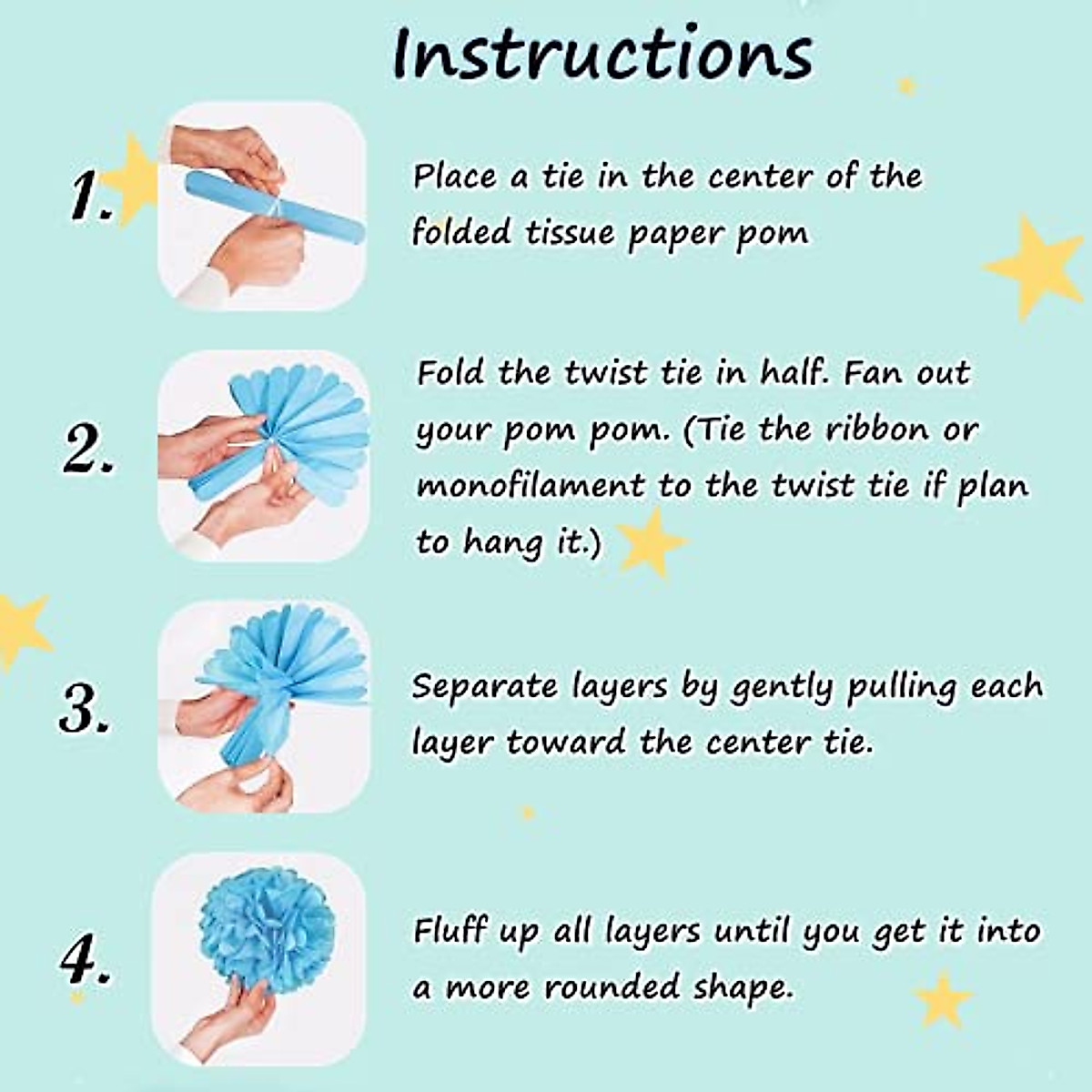 12 Pcs Tissue Pom Poms Kit, Tissue Paper Flowers for Birthday, Boy Baby Shower, Nursery, Graduation, Bachelorette Party Decoration (Blue Mix)