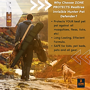 Zone Realtree Invisible Hunter Pet Defender Permethrin Insecticide, 10oz Continuous Permethrin Spray. Protect Your Dogs from Ticks and Fleas. Odor-Free. Lasts 40 Days.
