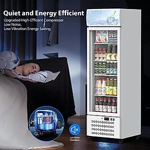 ExploreHorizon Commercial Display Beverage Fridge with Glass Door Display Refrigerator Drink Cooler Case Fridge 11.3 Cu.Ft/320L Merchandiser Refrigerators with 4 Adjustable Shelves Lightbox, White