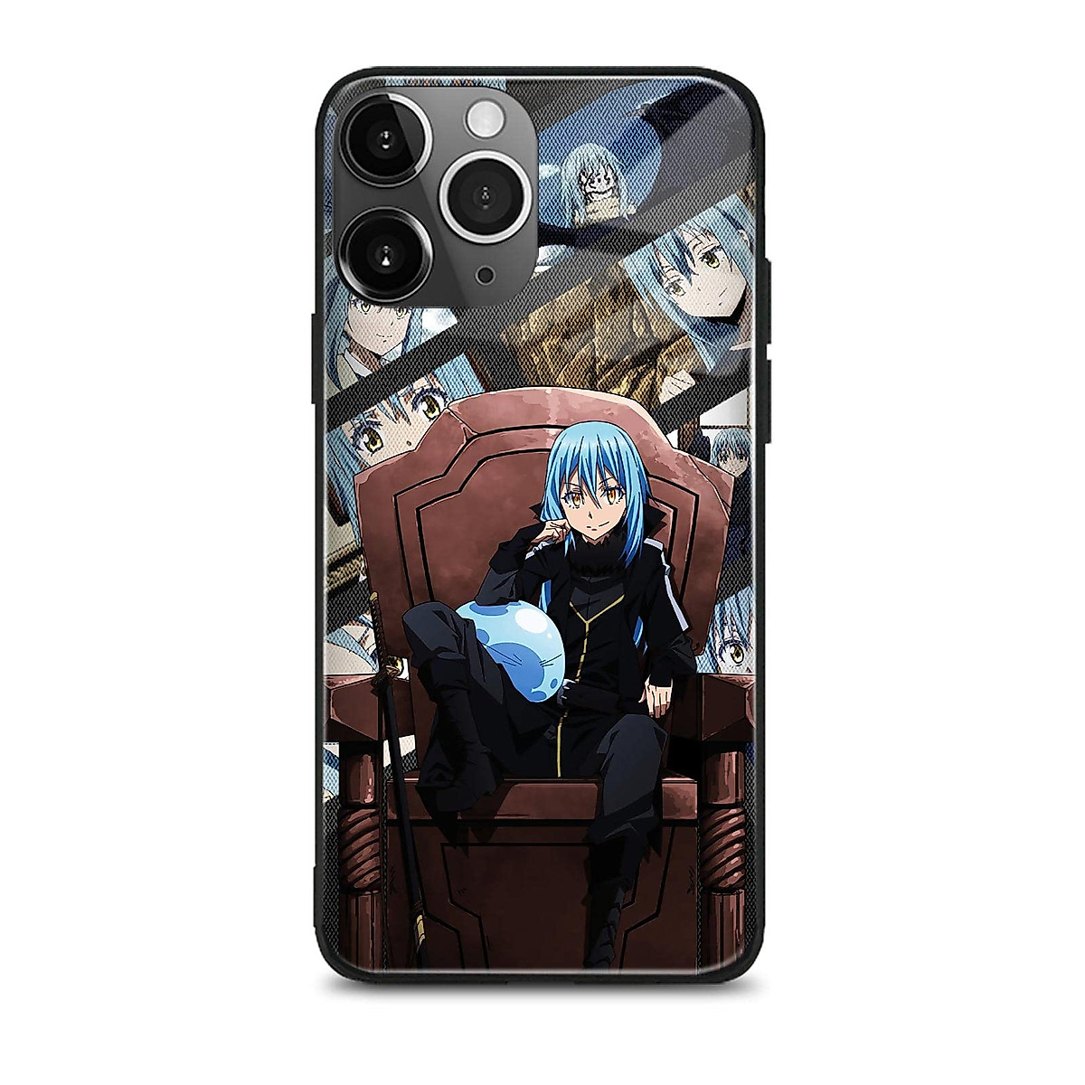 HEMINJYJEF Japanese Anime Anti-Drop Shell Cover Manga Pattern Non-Slip Glossy Glass Cell Phone Protective Case (for iPhone 13,Rimuru Tempest)