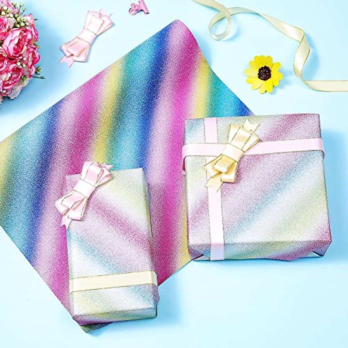 THMORT Glitter Gradient Rainbow Wrapping Paper Roll with a Cutter Kit for Girls&Boys,Babie Kids Adults,17 Inch X 33 Feet Gold Glitter Princess Pink Birthday Gift Wrapping Paper Roll for Baby Shower.