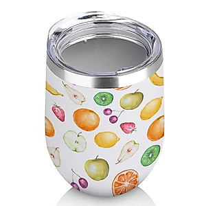 silichee 20 Oz Stainless Steel Wine Tumbler with Lid Fruit Background Watercolor Insulated Tumblers Vacuum Coffee Mugs for Hot and Cold Drinks,Coffee,Wine