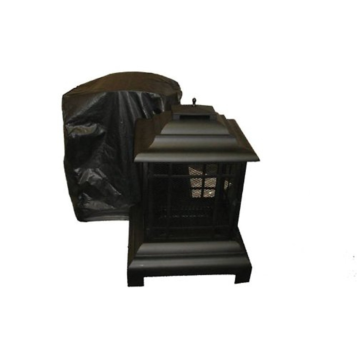 Fire Sense 60370 Patio Wood Burning Patio Fireplaces Vinyl Cover Outdoor Protective Felt Lined Interior 10 Gauge Vinyl Waterproof Weather Resistant Cover with Zipper & Fabric Ties - Black