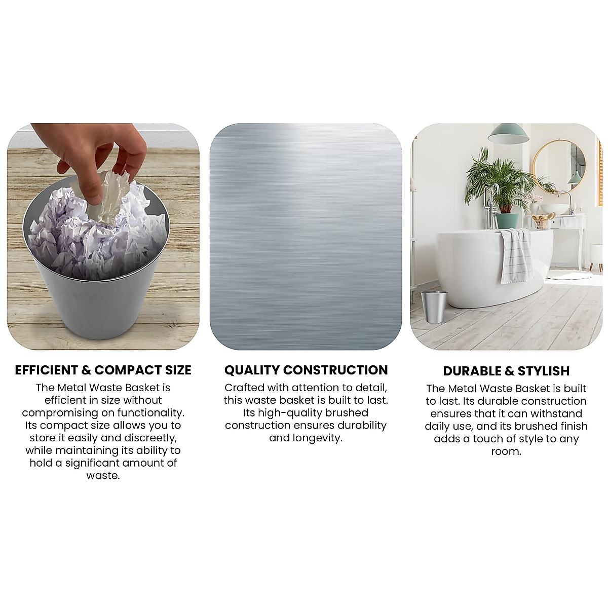 Shirin Packaging Metal Trash Can Small Metal Trash Can for Office Stainless Steel Bathroom Trash Can Garbage Recycle Bin Office Trash 9.4" x 9.4" x 10.9" Diameter 22cm - 8.6"