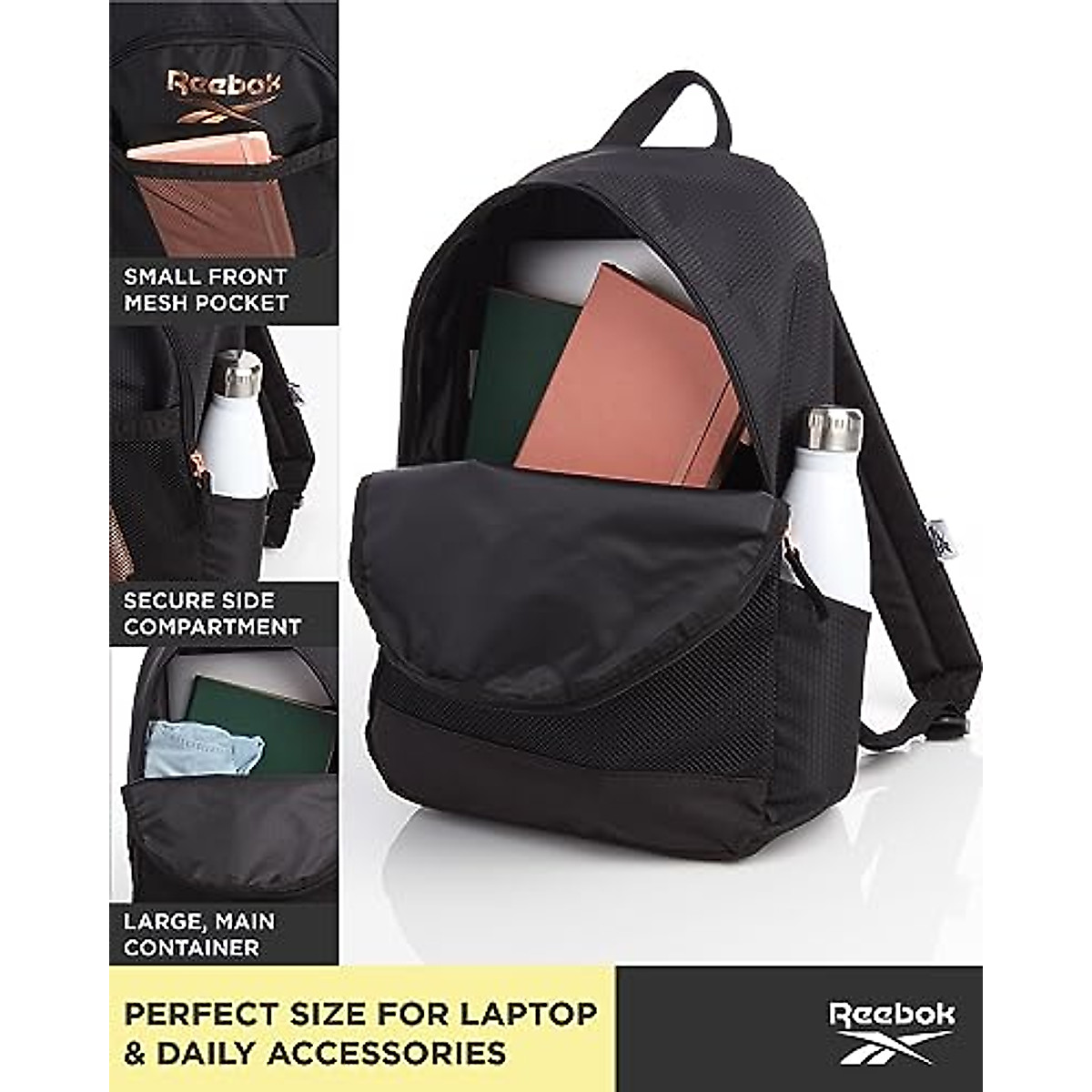 Reebok Backpack - Rimson Sports Gym Bag - Lightweight Carry On Weekend Overnight Luggage - Casual Daypack for Travel, Beach, Black-New