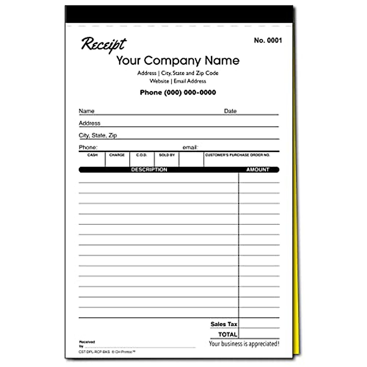 Custom Duplicate Receipt Books with Your Company Name. 2 Books (100 Sets) Numbered.