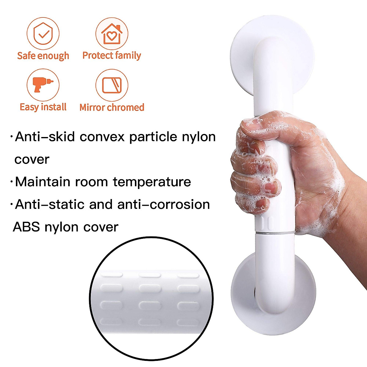 12 Inch Shower Grab Bars For Seniors Chrome Stainless Steel Bathroom Safety Grab Bar For Bathtubs And Showers Night Vision Luminous Circles Bathtub,Toilet, Bathroom,Kitchen,Stairway Handrail Anti-Slip