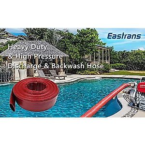 Eastrans 2 IN x 50 FT Pool Backwash Hose, Extra Heavy Duty Discharge Hose,10 Bar Working Pressure, 30 Bar Burst Pressure Thick 1.8mm, High pressure resistance,Ultra Strong Wear Resistance,