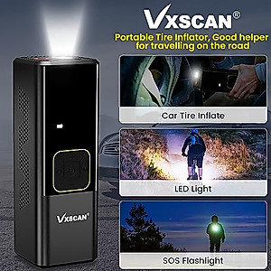 Tire Inflator Portable Air Compressor, Air Pump for Car Tires with Tire Pressure Gauge, 150 PSI Fast Inflation, VXSCAN 15000mAh 12V DC Electric Tire Pump for Car, Moto, Bike, Ball, Balloon Pump