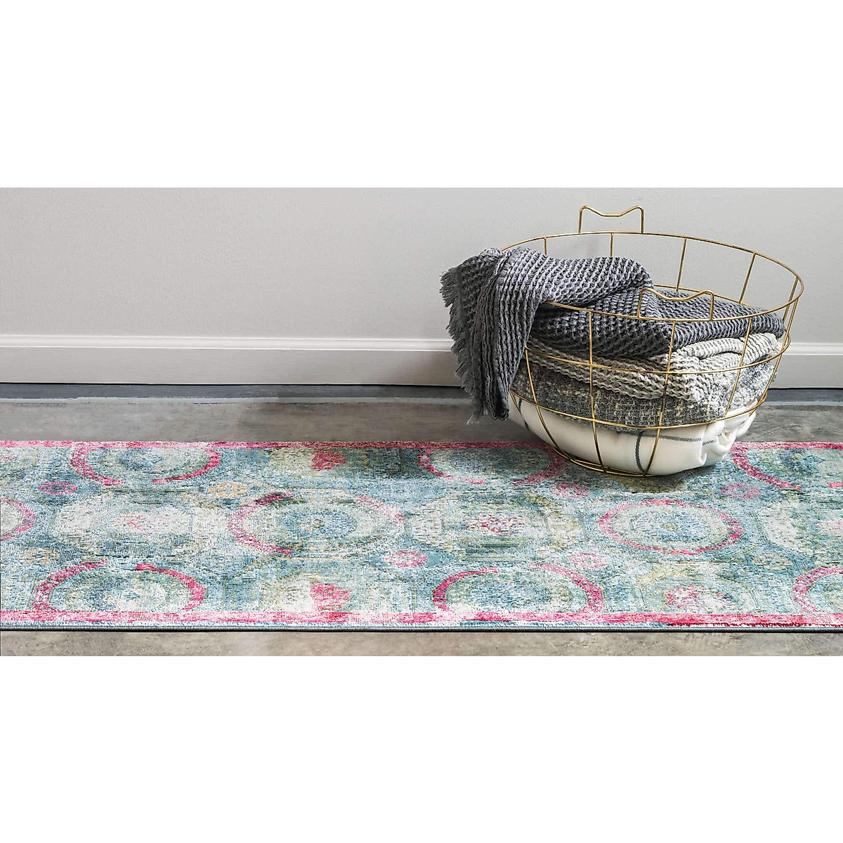 Unique Loom Baracoa Collection Area Rug - Coppelia (2' 2" x 6' 1" Runner, Turquoise/ Gold)