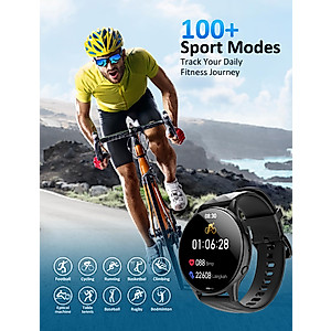 Kumi Smart Watch for Men Women, 1.39" Smartwatch for Android & iOS, Answer/Make Call, Voice Assistant, IP68 Waterproof Fitness Activity Tracker, 100+ Sport Modes, Heart Rate and Sleep Monitor, Black