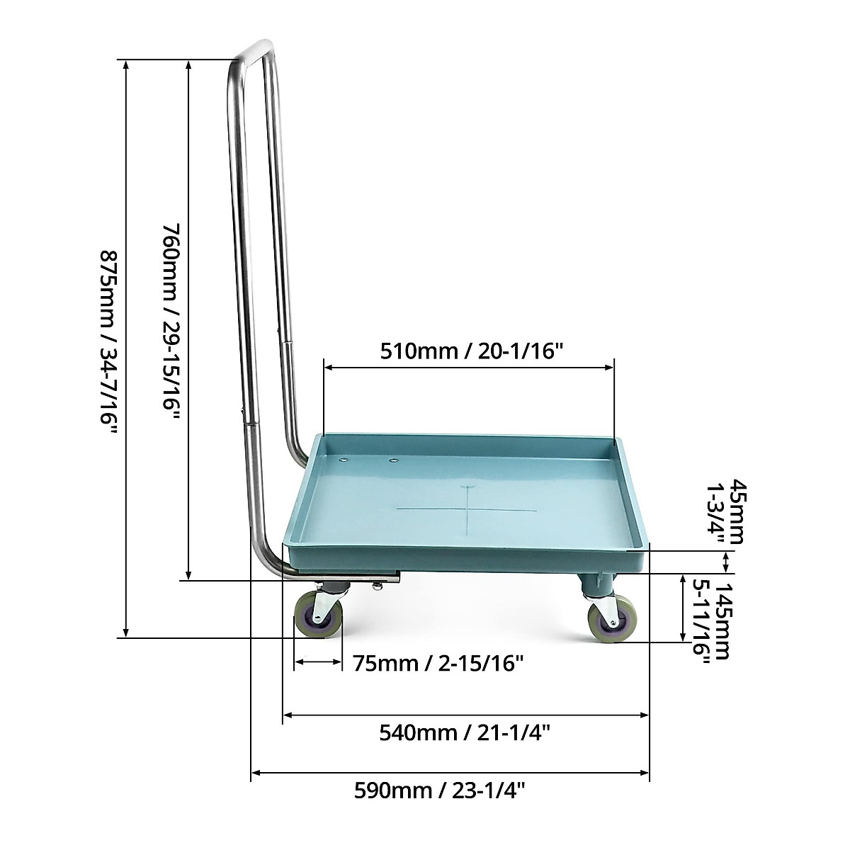 QWORK Warewashing Rack Dolly, 2 Pack, 21.26" x 21.26" x 34.65", 200 Lbs Load Capacity, with Detachable Handle and 4 Swivel Casters, 1 Pack