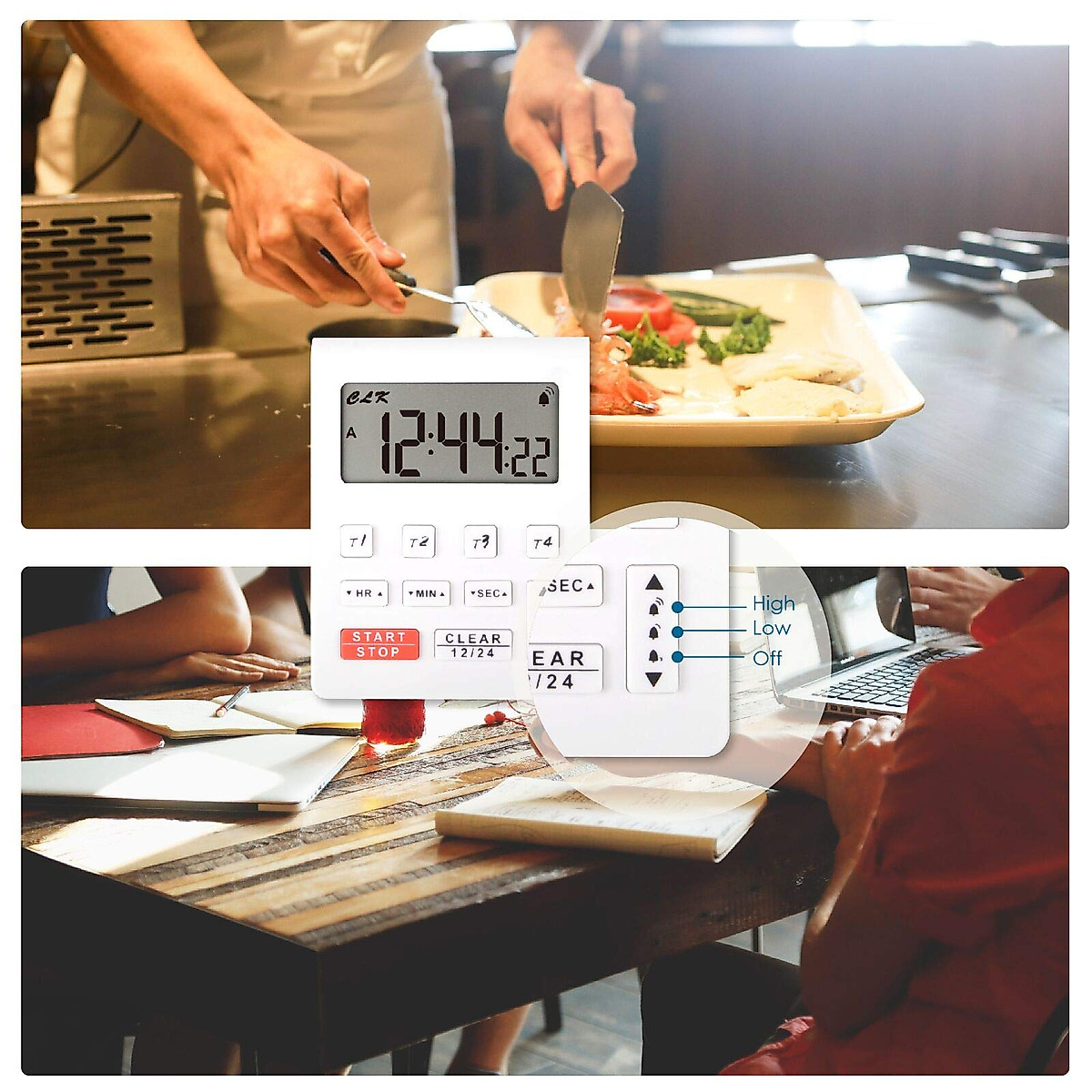 Jayron Desktop Digital Countdown Kitchen Timer,Clock,Counting,Loud Alarm,Battery Replaceable,for Wedding Retired Lab Homework Exercise Sports Fitness Classroom Meeting Work Kitchen Cooking(White)