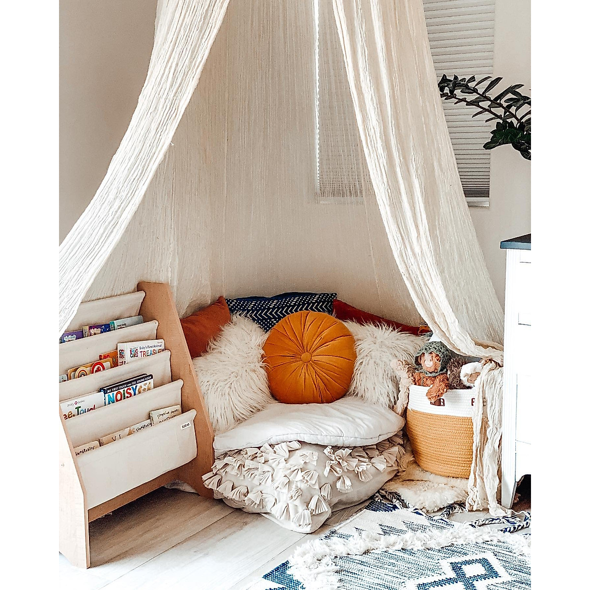 KidKraft Wood and Canvas Sling Bookshelf Furniture for Kids – Natural, Gift for Ages 3+